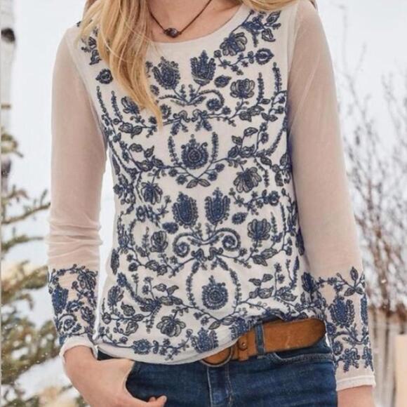 Sundance | Tops | Sundance Elelgant Skies Embellished Top White Blue S ...